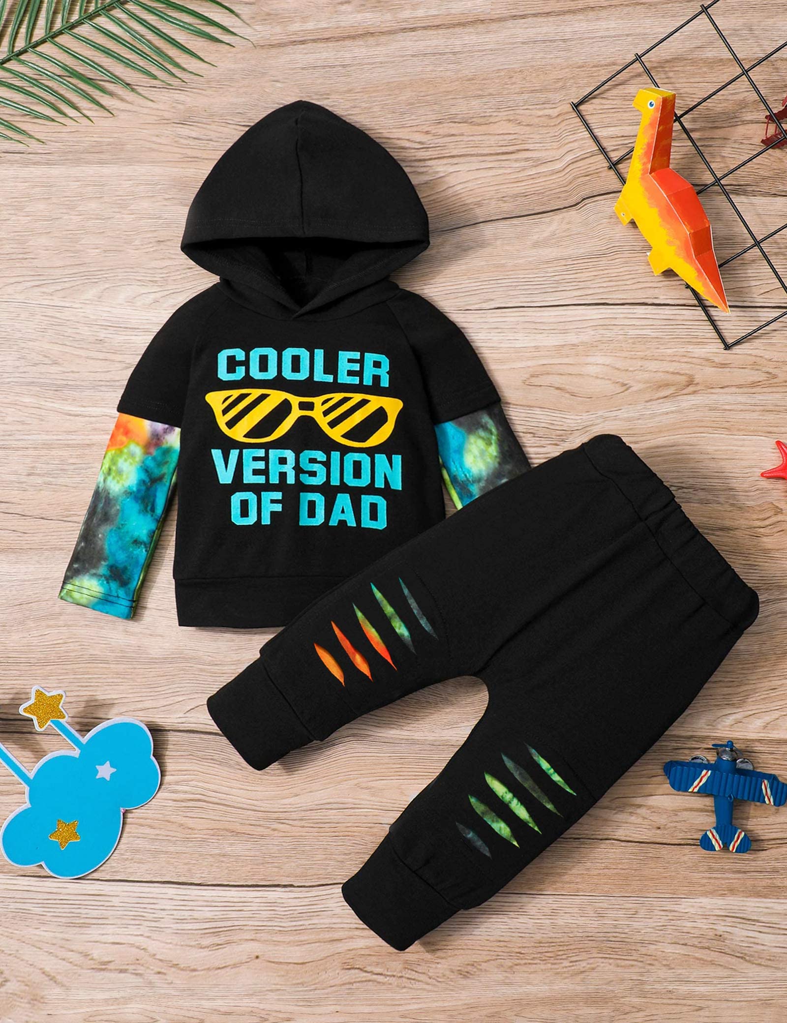 AGAPENG Toddler Boy Sweatsuit Hoodie Long Sleeve Letter Print Sweatshirt Ripped Pants Fall Winter Outfits Clothes Set Baby Boy Clothes 18-24 months Baby Boy Winter Clothes 24 Month Boy Clothes