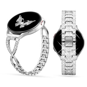 20mm bling band compatible for samsung galaxy watch 4/watch 6/watch 5 40mm 44mm, galaxy watch 4 classic 42mm 46mm, active 2, watch 42mm, watch 3 41mm, women adjustable rhinestone wristband strap