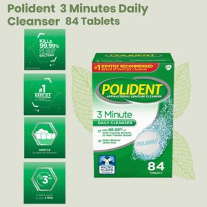 Polident 3 minutes Denture Cleaner 84 Tablets Bundle Dentu-Care Denture Case and Brush | Easy To Maintain Good Clean Full/Partial Dentures Mouthguards | No More Spongy Painful Gums