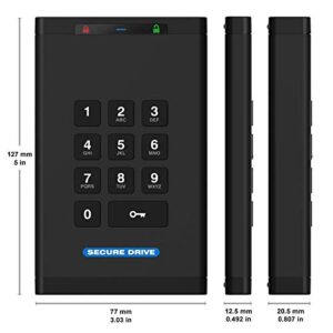 SecureData SecureDrive KP 5TB Hardware Encrypted USB 3.0 External Drive FIPS 140-2 Level 3 Unlock via Keypad TAA Compliant, CJIS, HIPAA, CMMC, GDPR Compliant, Works with Mac and Win Free AV