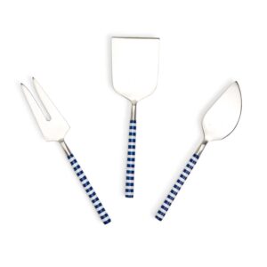 two's company yacht club set of 3 blue and white stripe cheese knives