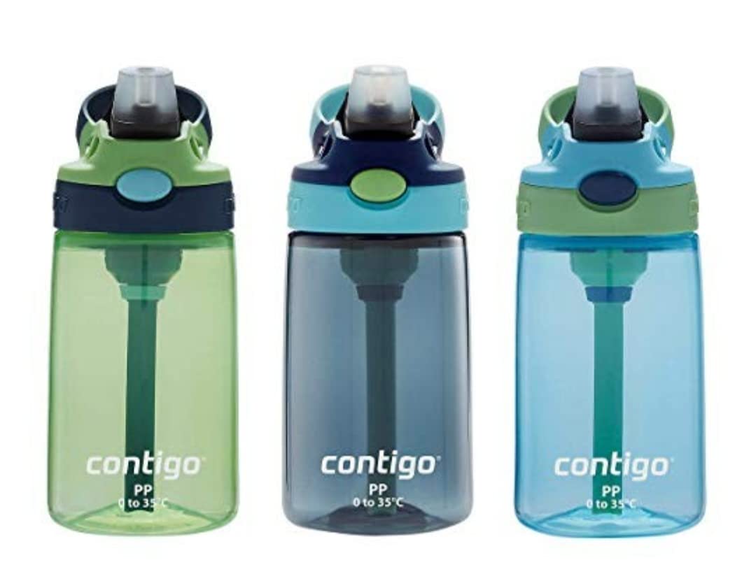 Contigo Kids Water Bottle, 14 oz with Autospout Technology – Spill Proof, Easy-Clean Lid Design – Ages 3 Plus, Top Rack Dishwasher Safe, 3-Pack, Green / Blue, blue green