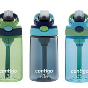 Contigo Kids Water Bottle, 14 oz with Autospout Technology – Spill Proof, Easy-Clean Lid Design – Ages 3 Plus, Top Rack Dishwasher Safe, 3-Pack, Green / Blue, blue green