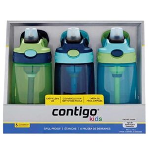 Contigo Kids Water Bottle, 14 oz with Autospout Technology – Spill Proof, Easy-Clean Lid Design – Ages 3 Plus, Top Rack Dishwasher Safe, 3-Pack, Green / Blue, blue green