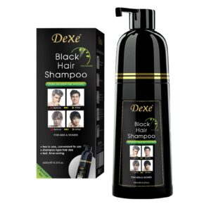 cosmtek black hair dye shampoo, semi-permanent hair color shampoo for women and men, herbal ingredients and no ammonia, 3 in 1-100% grey coverage dexe(14 fl oz)