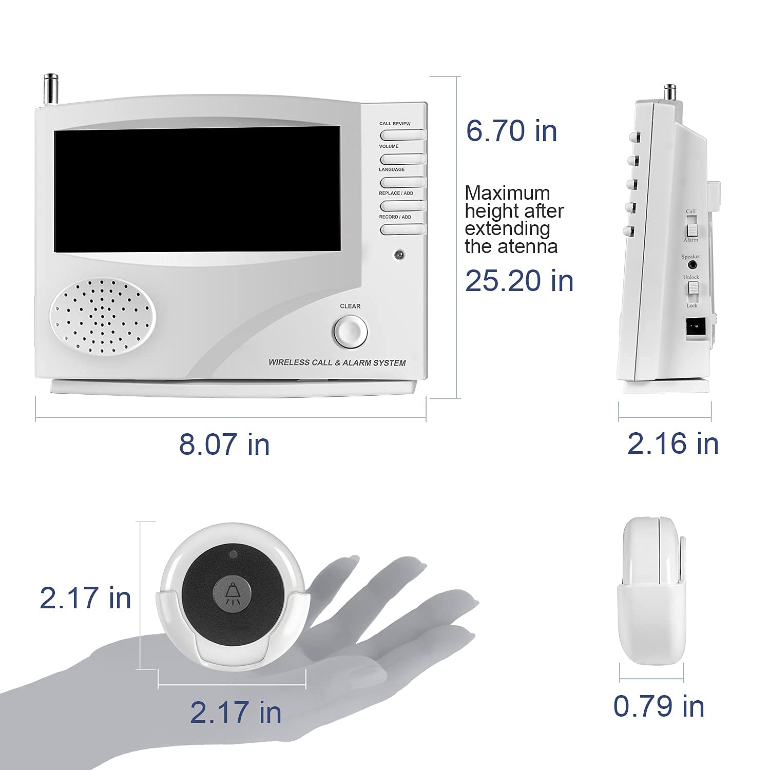 SYNLETT Wireless Calling System Nurse Call System for Nursing Home Clinic Restaurant, 15 Call Buttons with 1 Monitoring Unit for Caregivers Elderly Patients Seniors 11 Languages 3 Alert Tones, White