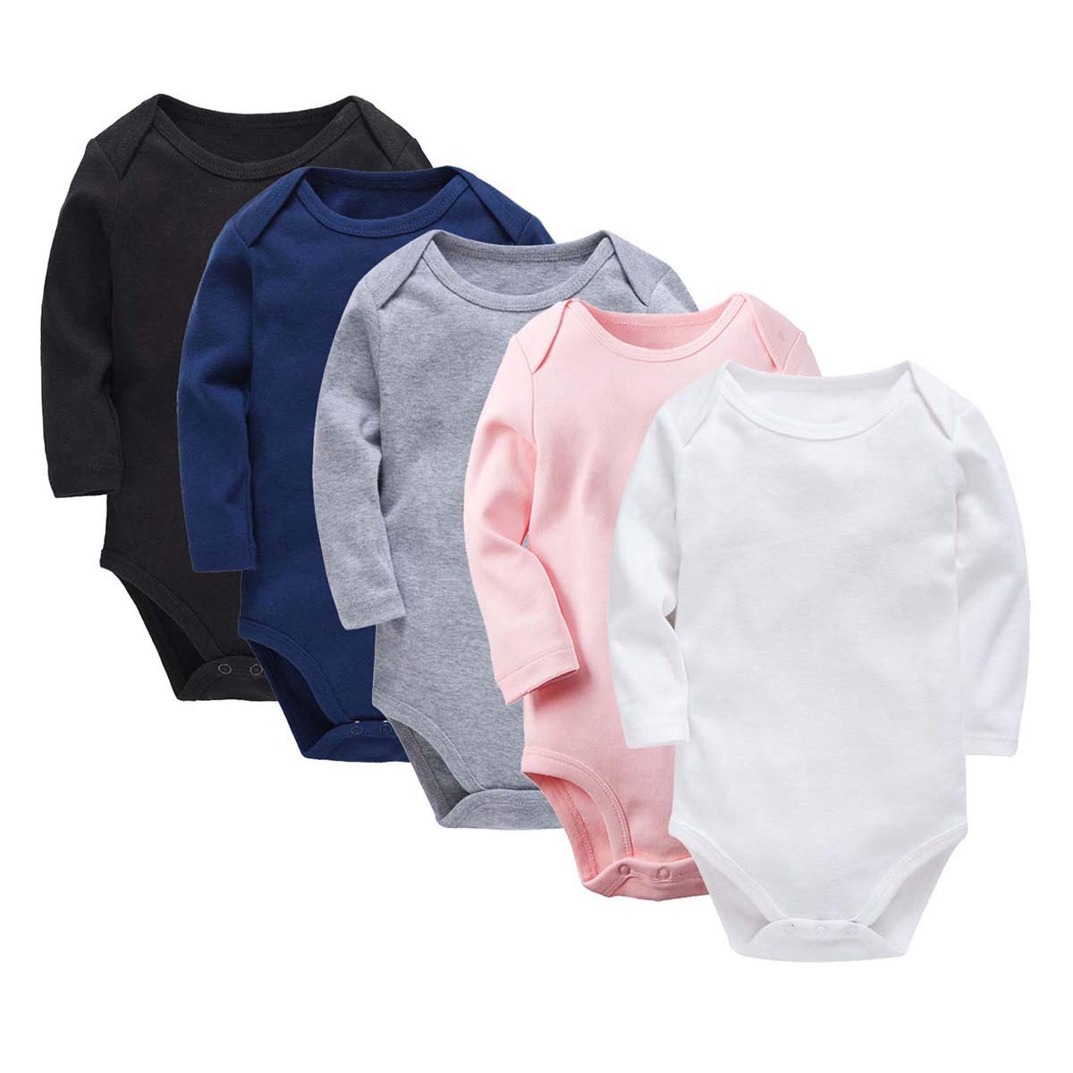 DOQOSESHY 5-Pack Solid Color Toddler Baby Boy Girl Bodysuit Romper Long Sleeve Infant Outfits