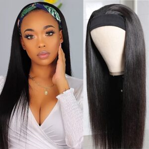 headband wig human hair straight 18 inch headband wigs for black women glueless none lace front human hair headband wig brazilian virgin hair machine made human hair wigs natural black 150% density