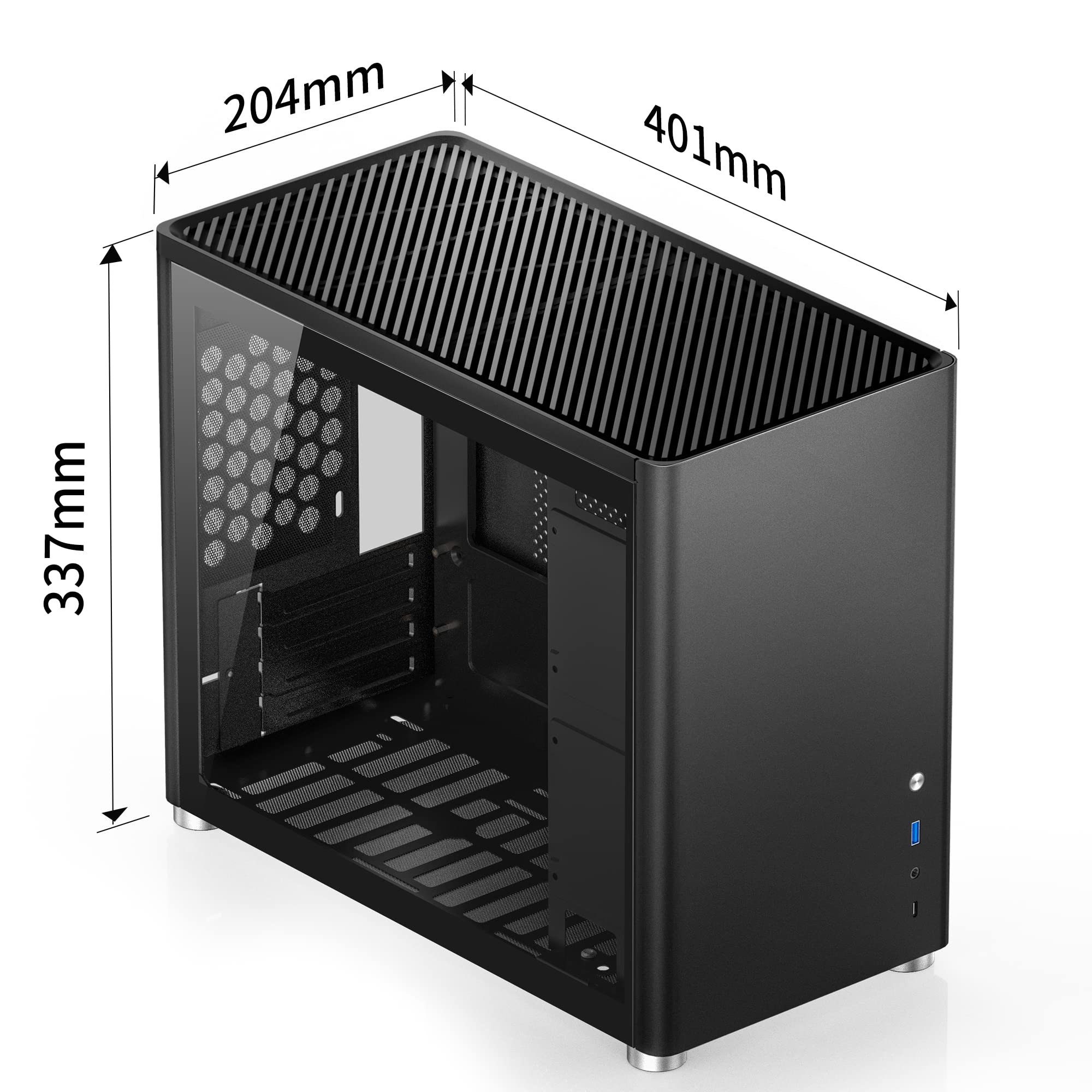 JONSBO D30 Black Mini Micro ATX Tower Computer Case, Aluminum Panel, Glass Side Windows,Simplicity MATX case,240 Liquid Cooling & 168mm Air Cooling, 355mm gpu Support,Black pc case