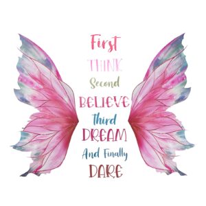 pinenjoy pink butterfly quotes wall decal think believe dream dare inspirational saying wall stickers self-adhesive vinyl wall decor for women girls bedroom living room nursery