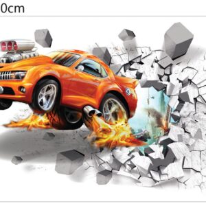 Dynamic Car Wall Stickers, Breaking Wall Creative 3D Wall Decals, Self Adhesive Removable, Art Decal Mural Wall Decor, Kids Boy Room Bedroom Playroom Wall Decoration（19.6'' × 27.5''） (car2)