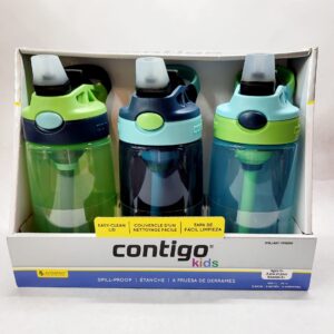 Contigo Kids Water Bottle, 14 oz with Autospout Technology – Spill Proof, Easy-Clean Lid Design – Ages 3 Plus, Top Rack Dishwasher Safe, 3-Pack, Green / Blue, blue green