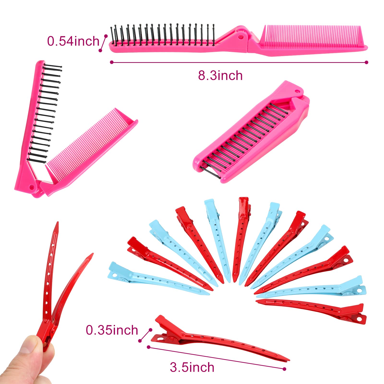 Jumbo Size Self Grip Hair Rollers Set, Salon Hair Set,with Hair Dressing Curlers (Jumbo, Large, Medium), Folding Pocket Comb, Duckbill Clips