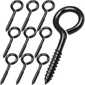 ygaohf eye hooks screw, 10 pcs 2.5 inches stainless steel eye screws, self tapping eyelet screw eye bolts for wood, securing cables wires, indoor & outdoor use, black