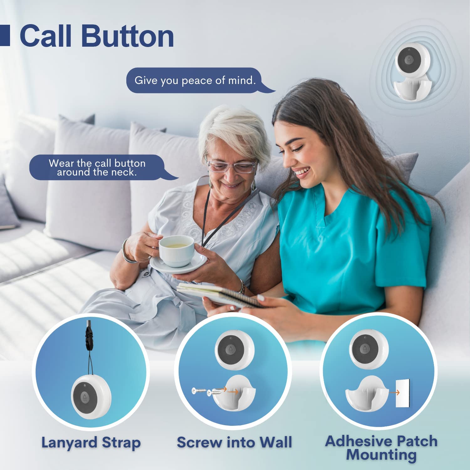 SYNLETT Wireless Calling System Nurse Call System for Nursing Home Clinic Restaurant, 15 Call Buttons with 1 Monitoring Unit for Caregivers Elderly Patients Seniors 11 Languages 3 Alert Tones, White