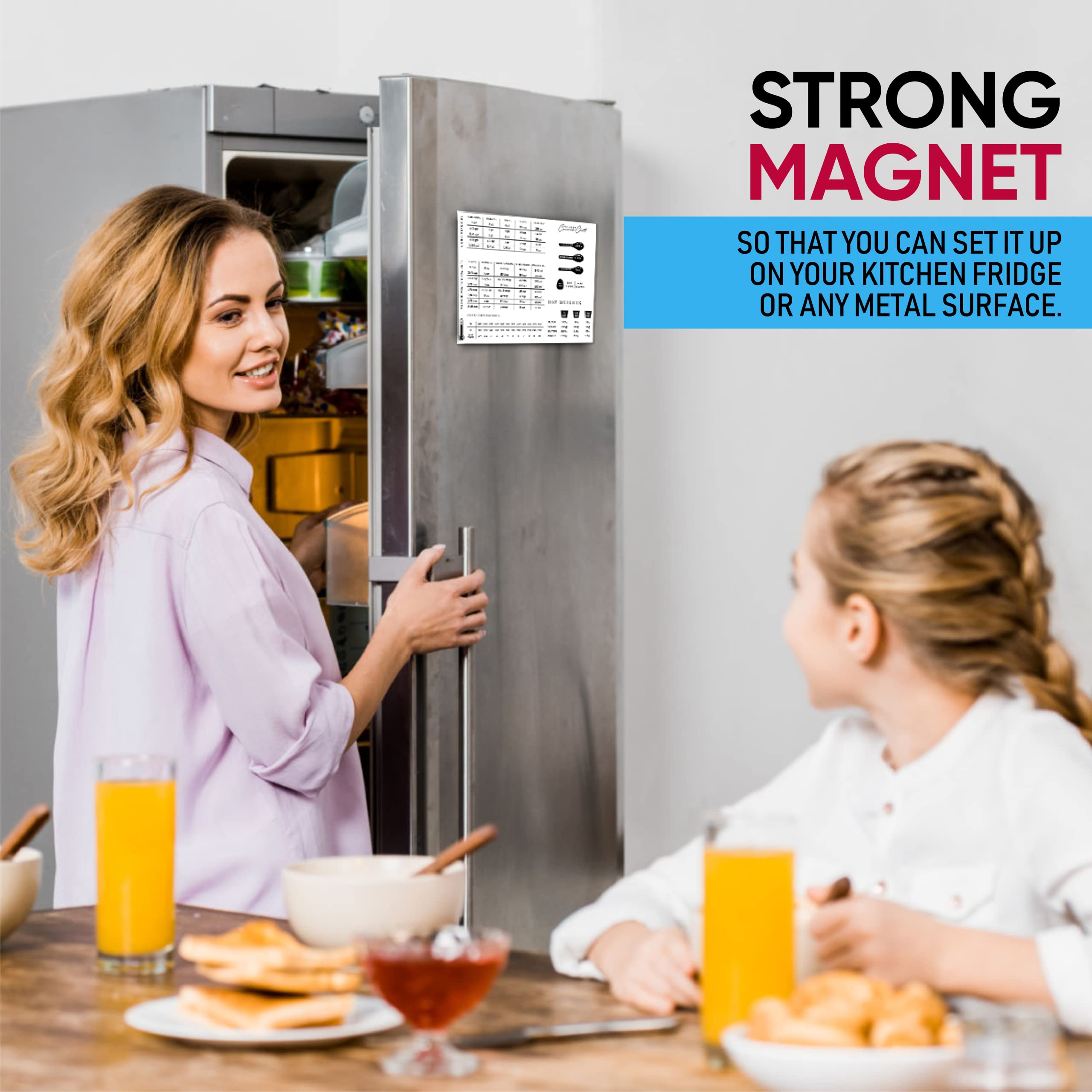 Magnetic Kitchen Conversion Chart for Liquid, Weight, and Measurements - For Cooking and Baking Recipes