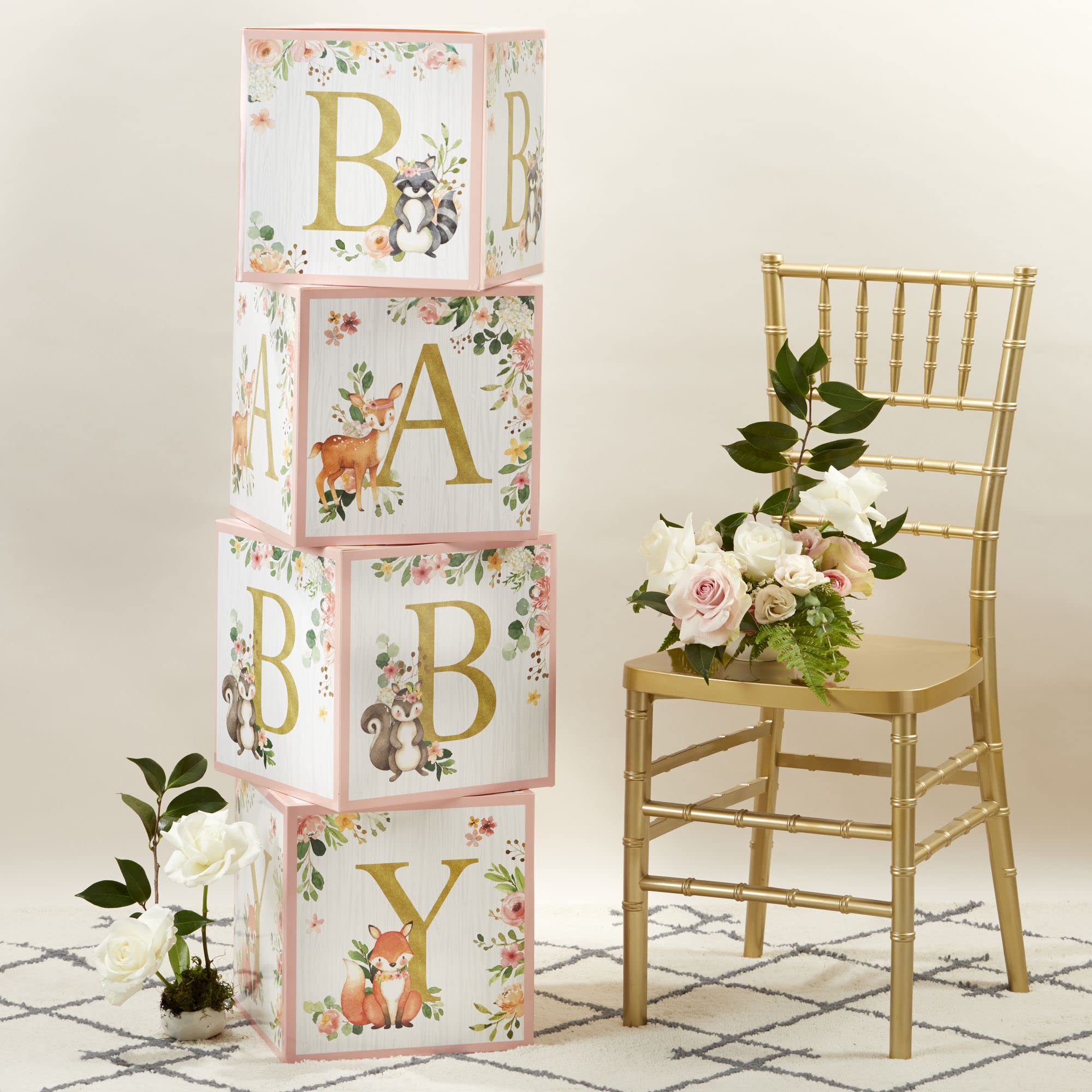 Kate Aspen Pink Woodland Baby Boxes with Letters for Baby Shower Decorations Photo Prop & Nursery Décor (Set of 4 Spells Baby)