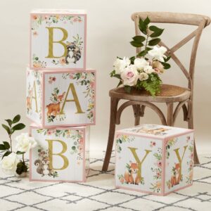 Kate Aspen Pink Woodland Baby Boxes with Letters for Baby Shower Decorations Photo Prop & Nursery Décor (Set of 4 Spells Baby)