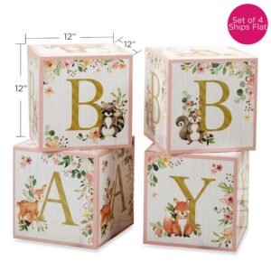 Kate Aspen Pink Woodland Baby Boxes with Letters for Baby Shower Decorations Photo Prop & Nursery Décor (Set of 4 Spells Baby)