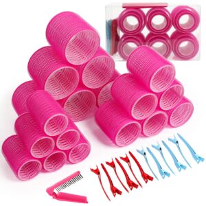 jumbo size self grip hair rollers set, salon hair set,with hair dressing curlers (jumbo, large, medium), folding pocket comb, duckbill clips