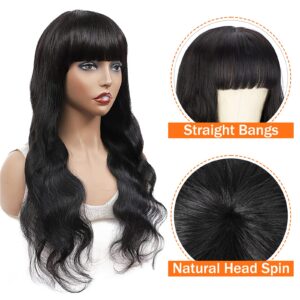 Body Wave Wigs with Bangs Human Hair Wigs for Black Women None Lace Front Wigs 150% Density Brazilian Virgin Hair Glueless Machine Made Wig Natural Color(20 Inch, Body Wave)