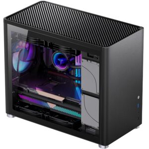 jonsbo d30 black mini micro atx tower computer case, aluminum panel, glass side windows,simplicity matx case,240 liquid cooling & 168mm air cooling, 355mm gpu support,black pc case