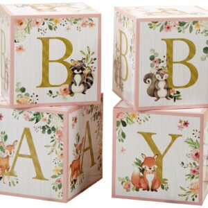 Kate Aspen Pink Woodland Baby Boxes with Letters for Baby Shower Decorations Photo Prop & Nursery Décor (Set of 4 Spells Baby)