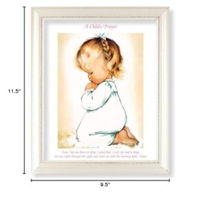 Praying Baby Girl Picture, Pearlized White 9-1/2"x11-1/2 Frame, Beaded Lip, Under Glass