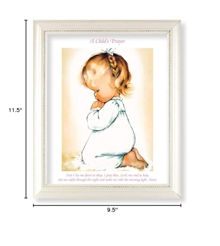 Praying Baby Girl Picture, Pearlized White 9-1/2"x11-1/2 Frame, Beaded Lip, Under Glass