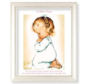 praying baby girl picture, pearlized white 9-1/2"x11-1/2 frame, beaded lip, under glass