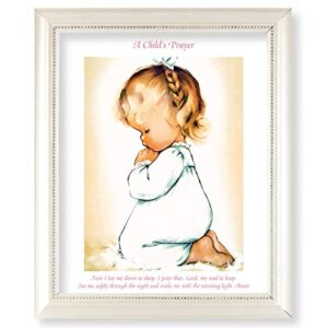 Praying Baby Girl Picture, Pearlized White 9-1/2"x11-1/2 Frame, Beaded Lip, Under Glass