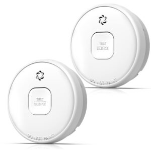 putogesafe smoke detector, 10-year smoke alarm with photoelectric sensor and built-in 3v lithum battery, fire alarm with test button and low battery warning, fire safety for home, 2 pack