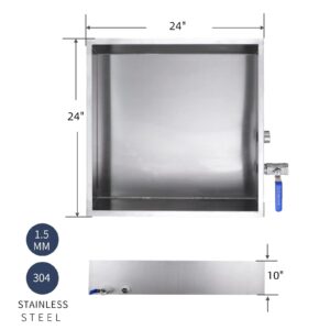 Marada Maple Syrup Evaporator Pan 304 Stainless Steel with One Valve Two Interfaces Kitchen Implements, Maple Syrup Boiling Pan Condensate Pan (24" L x 24" W x 10" H)