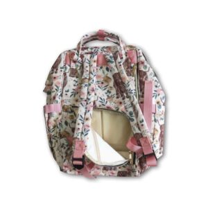 Pink Floral Highland Cow Diaper Bag Backpack