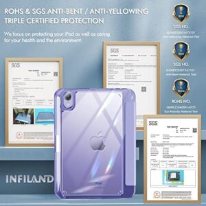 INFILAND for iPad Mini 7 case, iPad Mini 7th (A17 Pro) /6th Generation Case 8.3 inch 2024/2021, Clear Back & PU Leather Protective Cover with Pencil Holder Support Wireless Charging, Purple