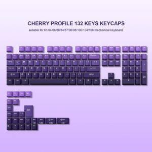 Womier PBT keycaps,Double Shot keycaps 75 Percent,Cherry Profile Keyboard keycaps,Gradient Purple Key Cap for Mechanical Gaming Keyboards（132key,only keycaps）