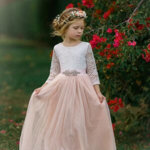 MCieloLuna Toddler Girl Baby GILR Lace Back Tulle Flower Dresses for Wedding Wine Red Pageant Princess First Communion Dress Wine Red Size 2