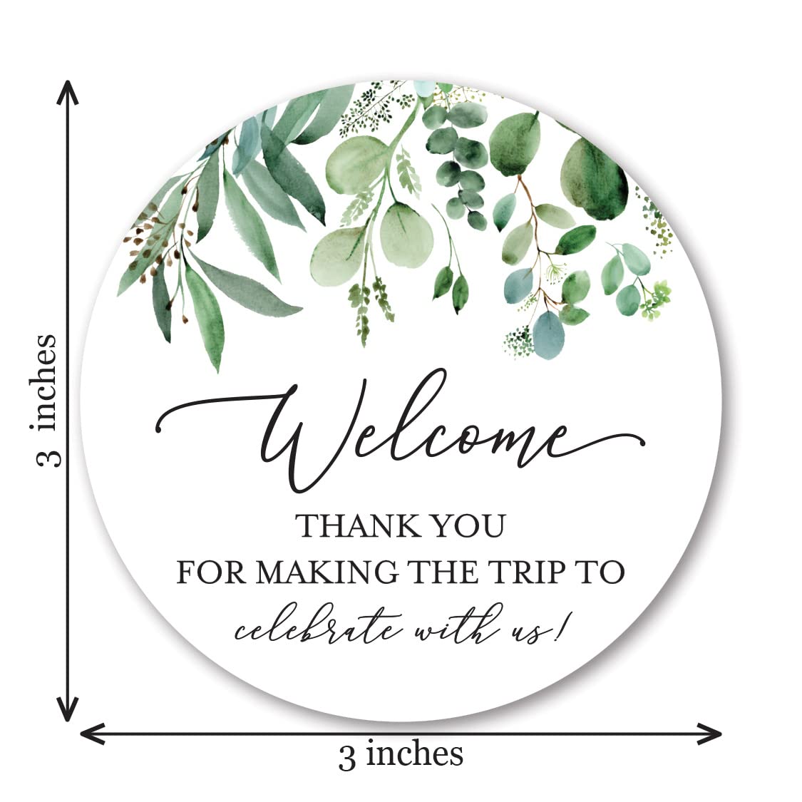 3" Round Wedding Welcome Stickers - Set of 24 (Greenery)