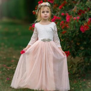 MCieloLuna Toddler Girl Baby GILR Lace Back Tulle Flower Dresses for Wedding Wine Red Pageant Princess First Communion Dress Wine Red Size 2