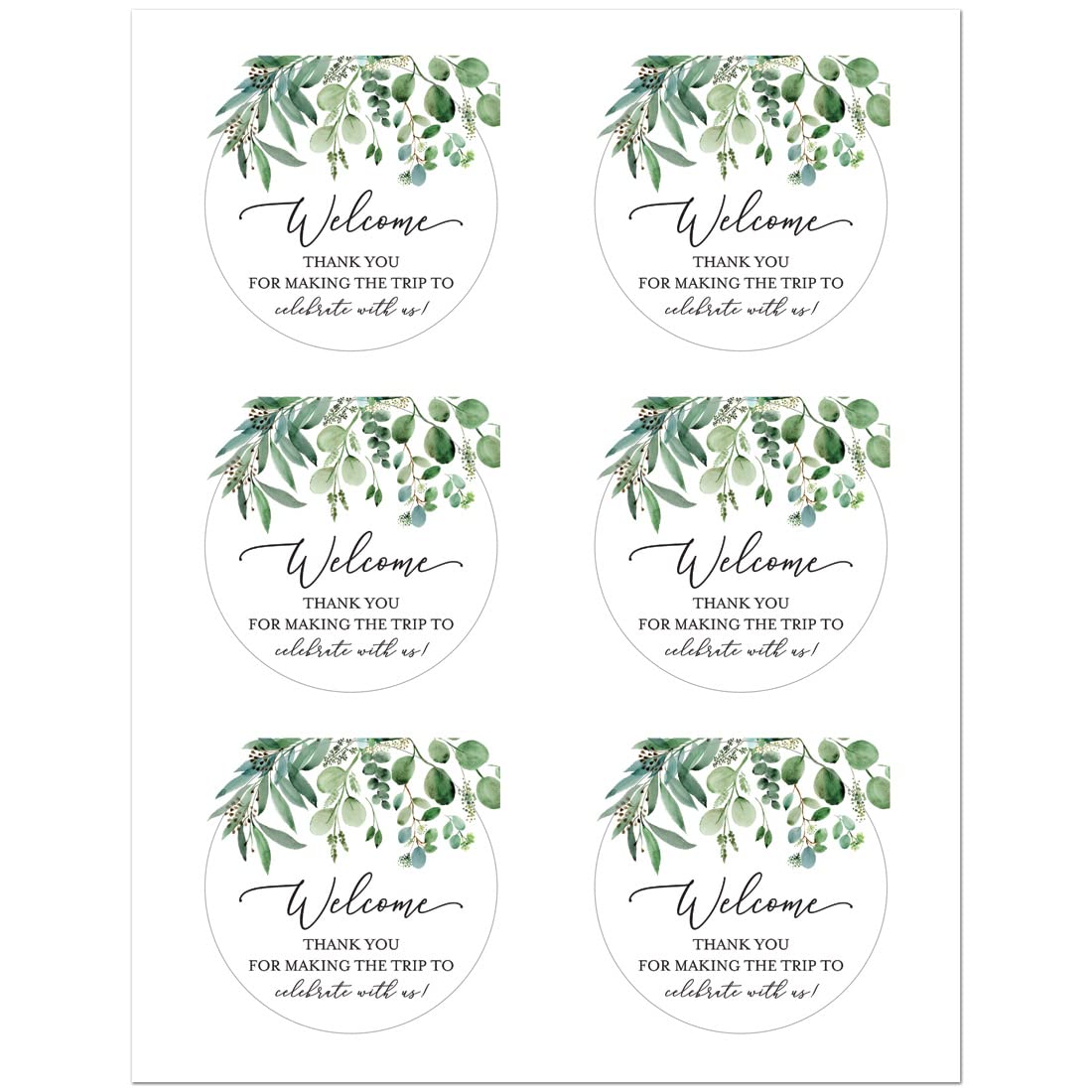 3" Round Wedding Welcome Stickers - Set of 24 (Greenery)