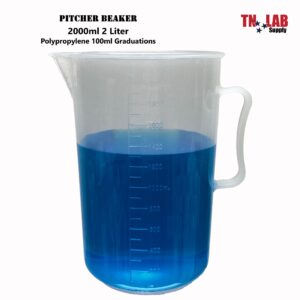 TN LAB Beaker Pitcher Measuring Cup Strong Handle Polypropylene Plastic Graduated 2000ml 2L Holds ~2 Quarts