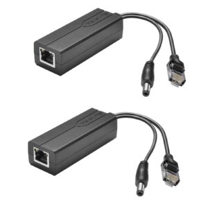 bawofu active poe power over ethernet splitter adapter 48v to 12v, 5.5x2.1mm dc, ieee 802.3af/at compliant 10/100mbps poe splitter with 12v output for surveillance camera cctv & voip phone, 2 pack