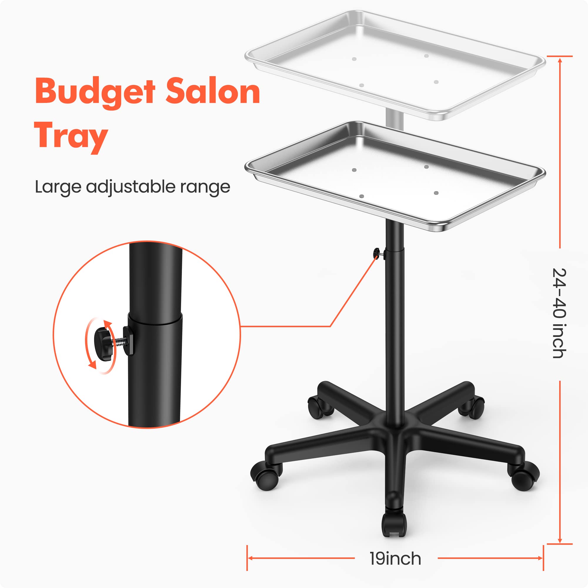 TASALON Budget Salon Tray on Wheels, Adjustable Height Premium Aluminum Tattoo Rolling Tray, Beauty Instrument Salon Rolling Tray Table with Wheels, Salon Cart for Hair Stylist Medical Dental Tray