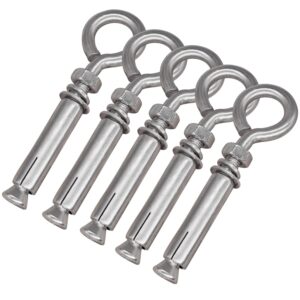 cukayo 5/16" x 4-3/16" expansion concrete wall anchors eyebolt screw, heavy duty 304 stainless steel shoulder lag eyebolts for concrete wall, 5 pack