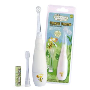 jack n' jill tickle tooth sonic electric toothbrush with replacement head - gentle cleaning, made for tiny teeth, led inspection light, for babies & kids, extra soft bristles - (1 pack)