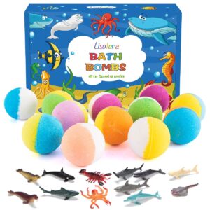 bath bombs for kids with surprise inside - 12pcs kids bubble bath fizzies with sea animal toys. gentle and kids safe for skin moisturize. birthday christmas gifts for boys girls