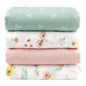 viviland muslin swaddle blanket, baby swaddle blanket for boys & girls, nursery receiving blanket for newborn, baby swaddle wrap soft silky & breathable, 4 packs, 47 x 47in