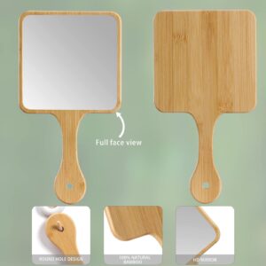 Jasefa Handheld Mirror,Natural Bamboo Hand Mirror with Handle,Cute Hand held Mirror for Shaving Single-Sided Portable Travel Vanity Mirror for Men & Women,6.3" W x 11.8" L