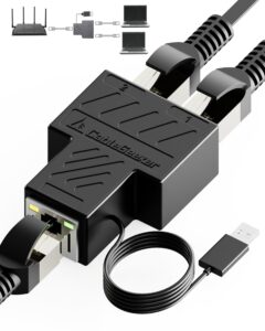 cablegeeker ethernet splitter high speed, 100mbps ethernet splitter 1 to 2 [2 devices simultaneous networking], rj45 internet splitter with usb power cable, network lan splitter for cat 5/6/7/8 cable