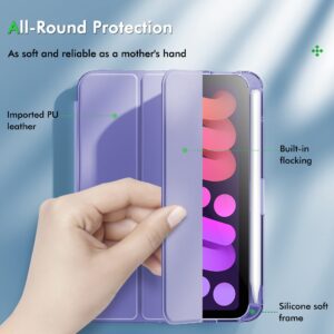 INFILAND for iPad Mini 7 case, iPad Mini 7th (A17 Pro) /6th Generation Case 8.3 inch 2024/2021, Clear Back & PU Leather Protective Cover with Pencil Holder Support Wireless Charging, Purple